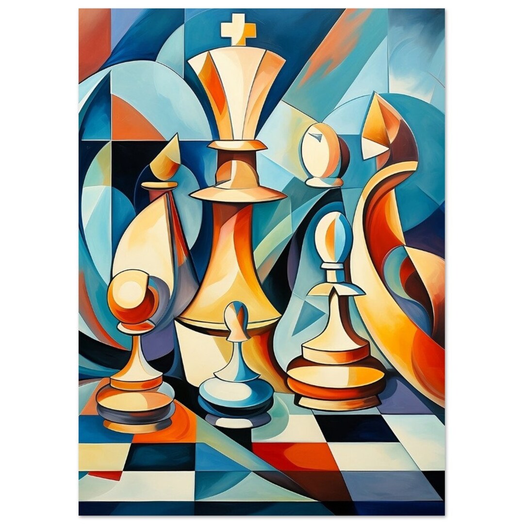 Chess Game Poster Cubist Style Chess Pieces on Chessboard - Etsy