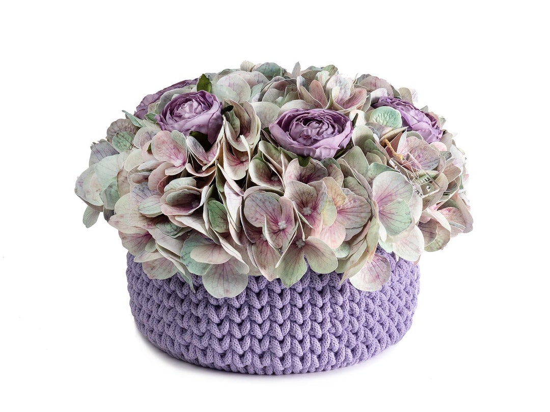 FLOWER BASKETS Handmade Crochet Flower Baskets With Wooden Bases, Made ...