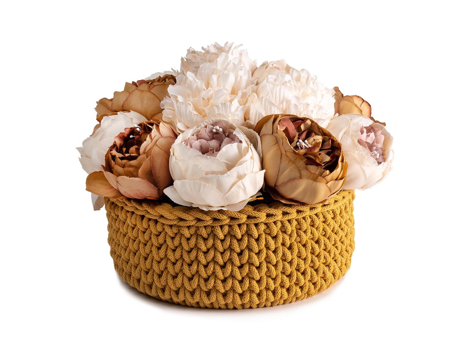 FLOWER BASKETS Handmade Crochet Flower Baskets With Wooden Bases, Made ...