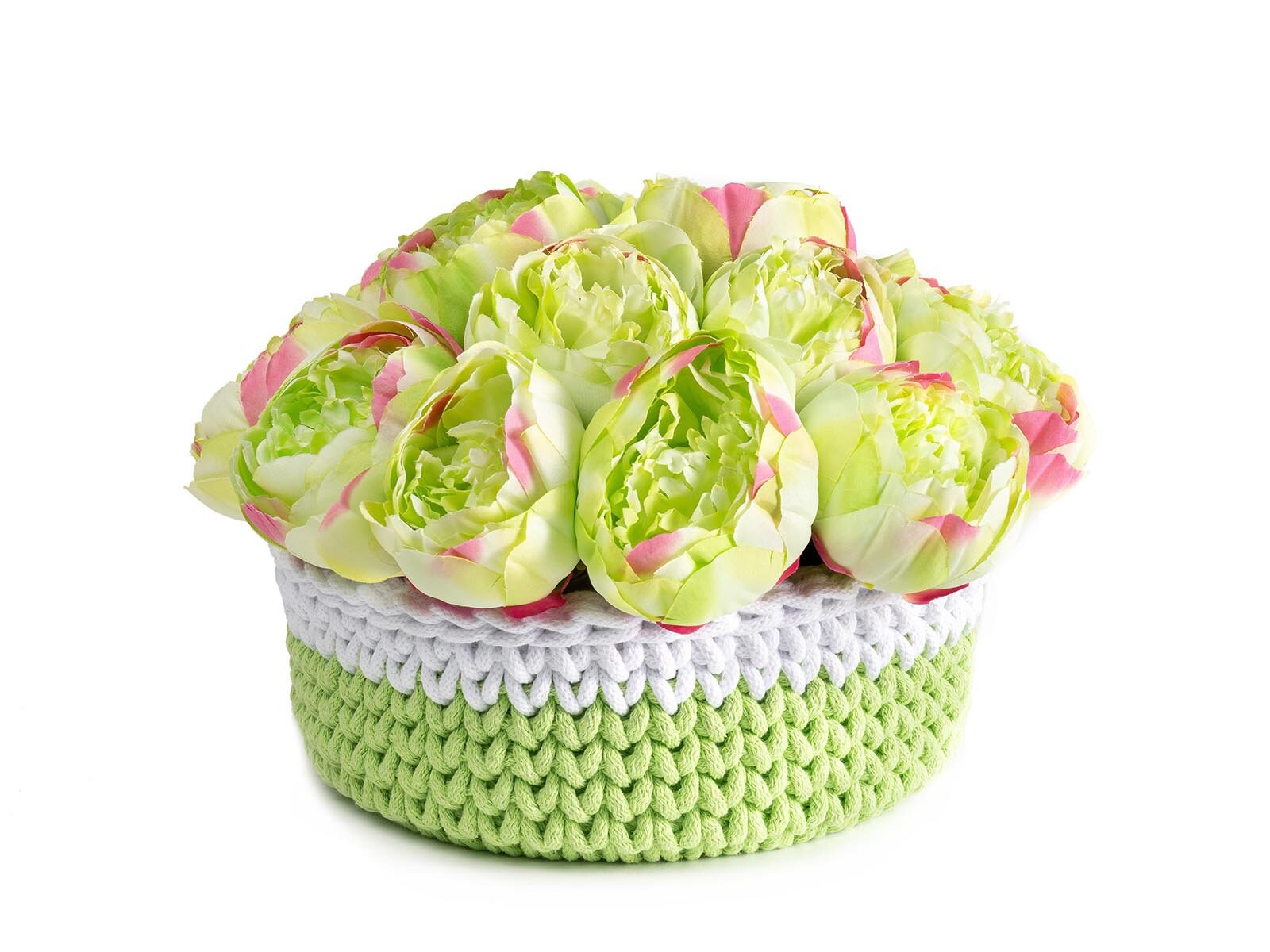 FLOWER BASKETS Handmade Crochet Flower Baskets With Wooden Bases, Made ...