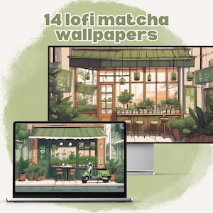 Lofi Matcha Green Desktop Wallpaper Background Cozy Anime - Etsy