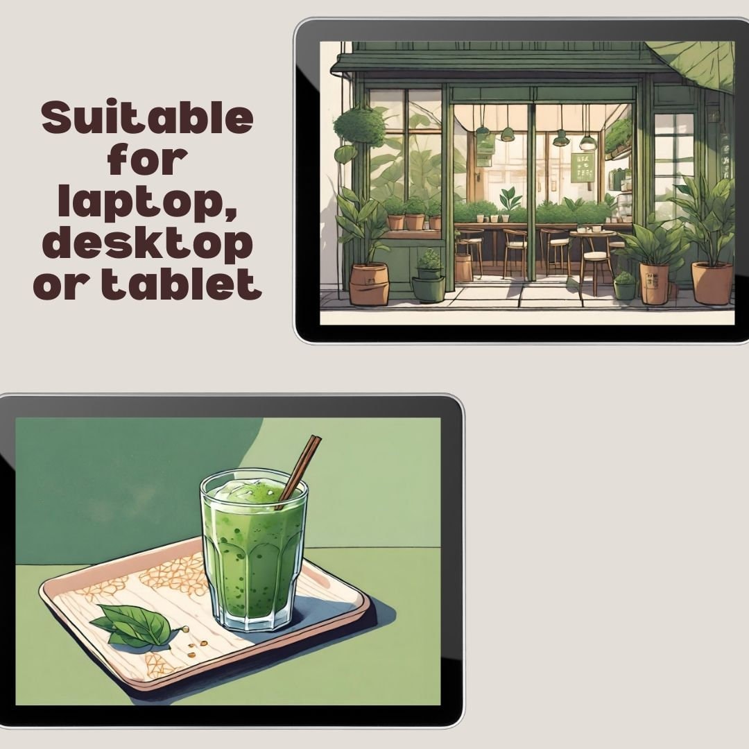 Lofi Matcha Green Desktop Wallpaper Background Cozy Anime - Etsy