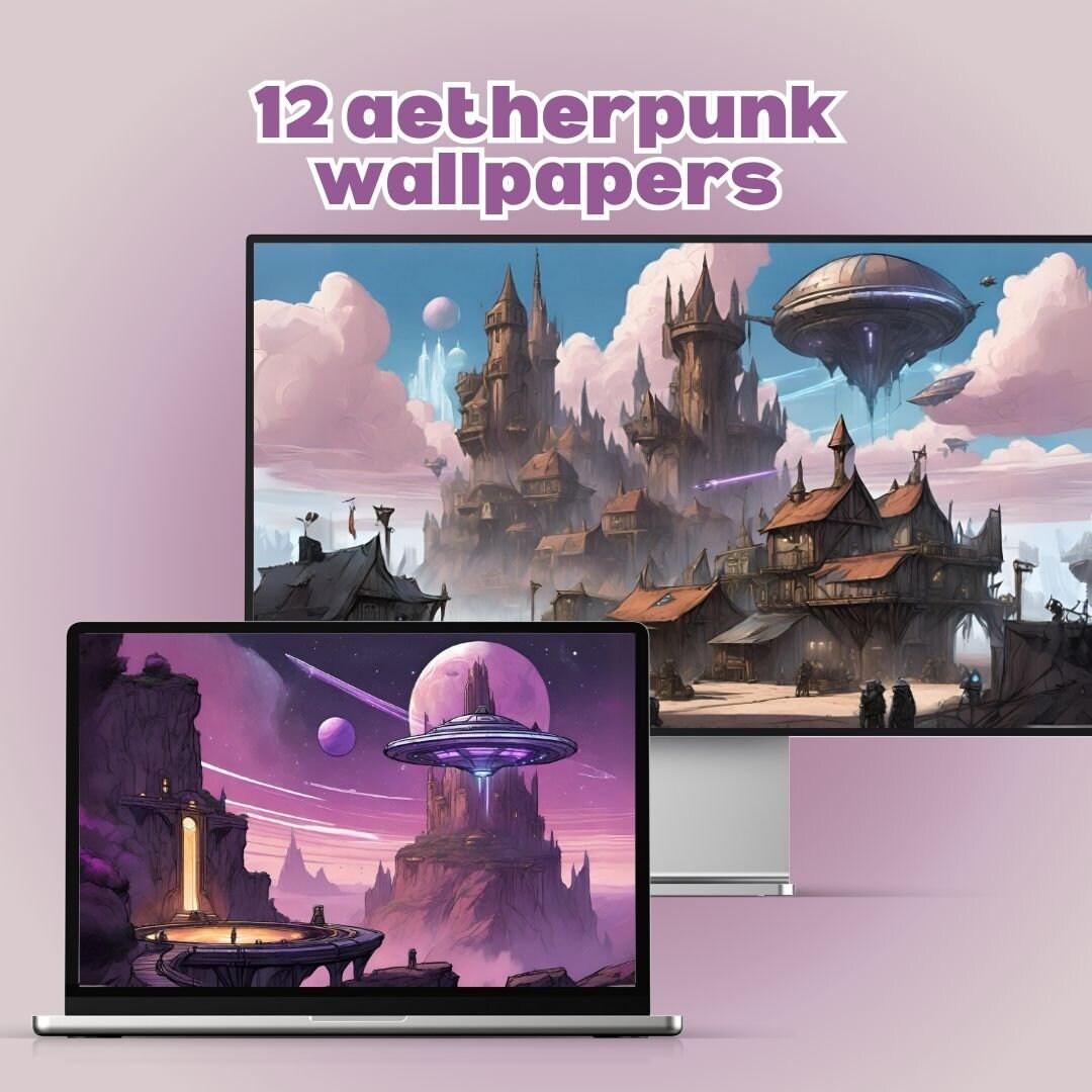 Aetherpunk Fantasy Sci-fi Desktop Wallpaper Digital Background - Etsy