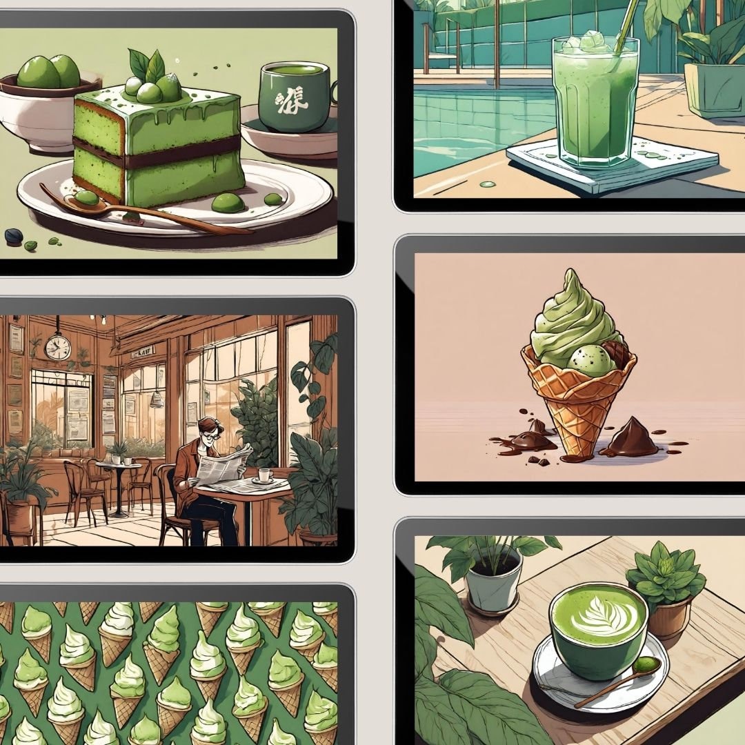 Lofi Matcha Green Desktop Wallpaper Background Cozy Anime - Etsy