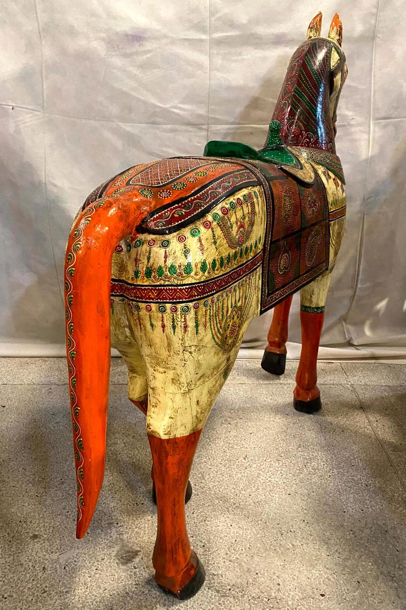 Rajasthani Traditional Art, Beautiful Painted Wooden Horse Statue ...