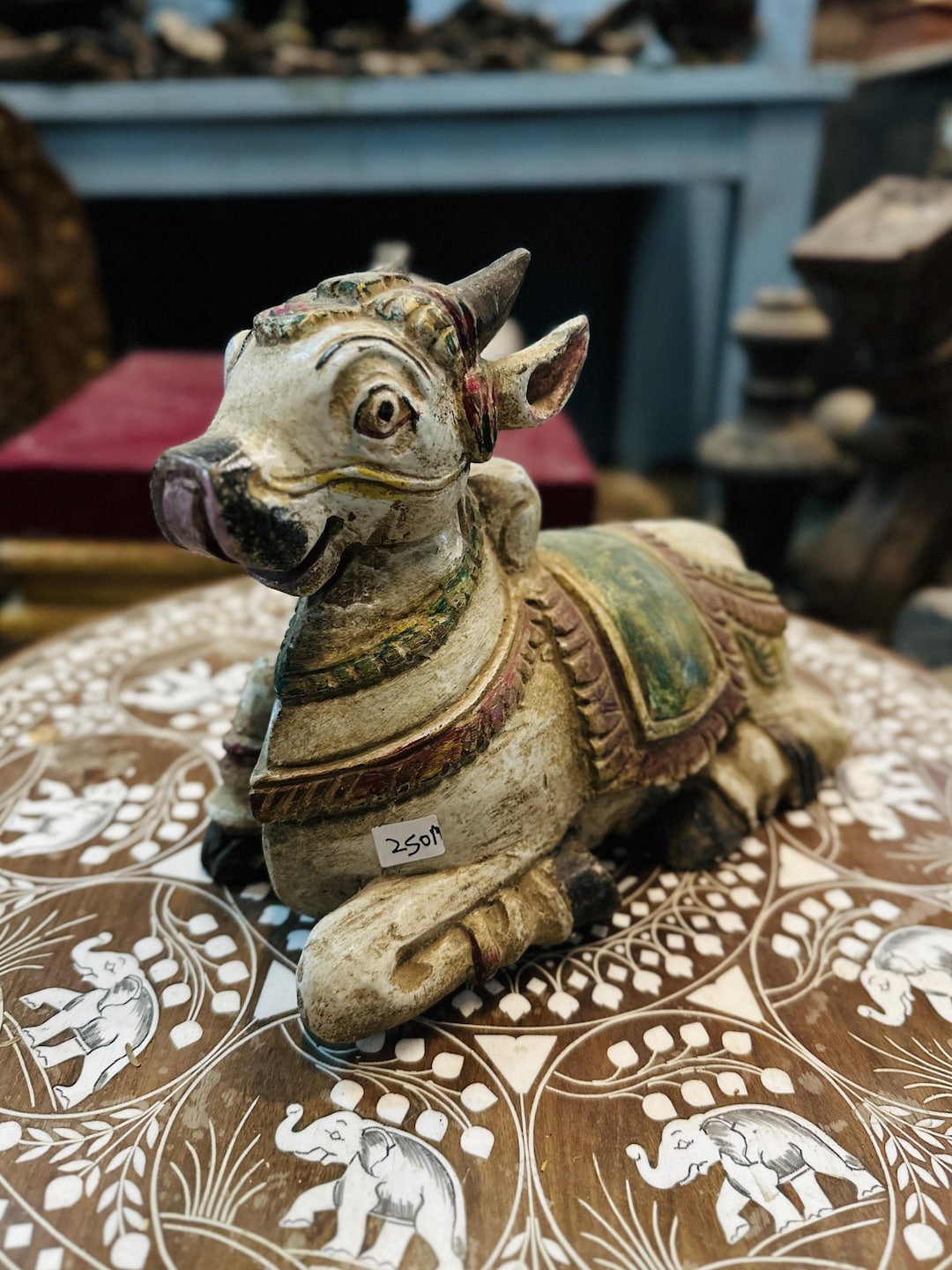 Hand Painted Nandi Statue, Vintage Wooden Indian Nandi, Hand Carved ...