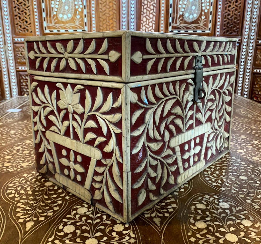 Floral Design Bone Inlay Box, Storage Box, Home Decor, Collectible ...