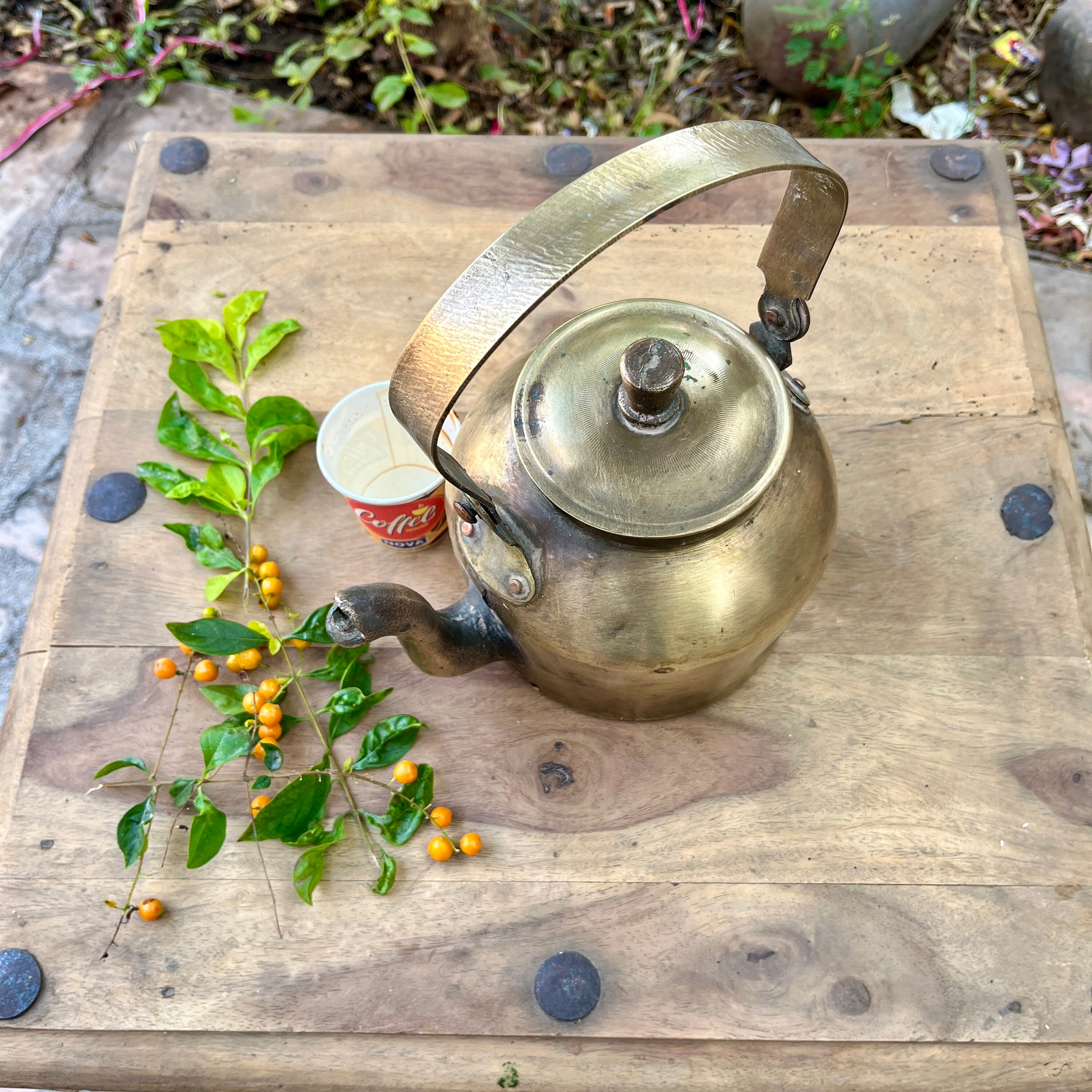 Etched Brass Tea Kettle, Collectible Art, Indian Handicraft, Kitchen ...