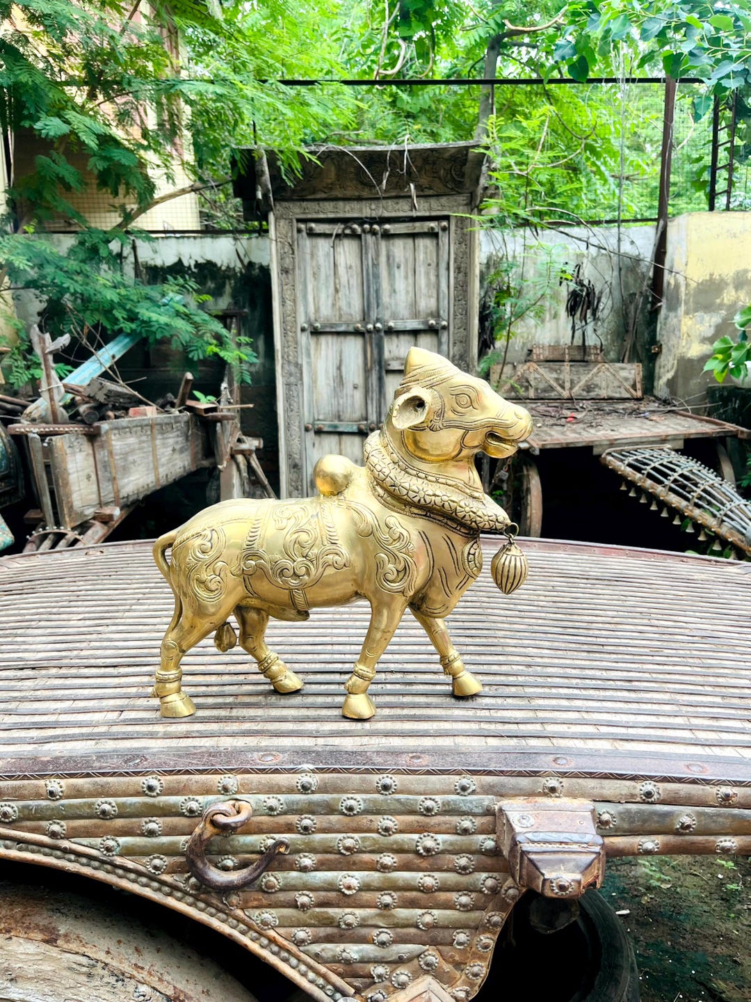 Traditional Holy Cow, Brass Statue Sacred Nandi Bull Figurine, Hindu ...