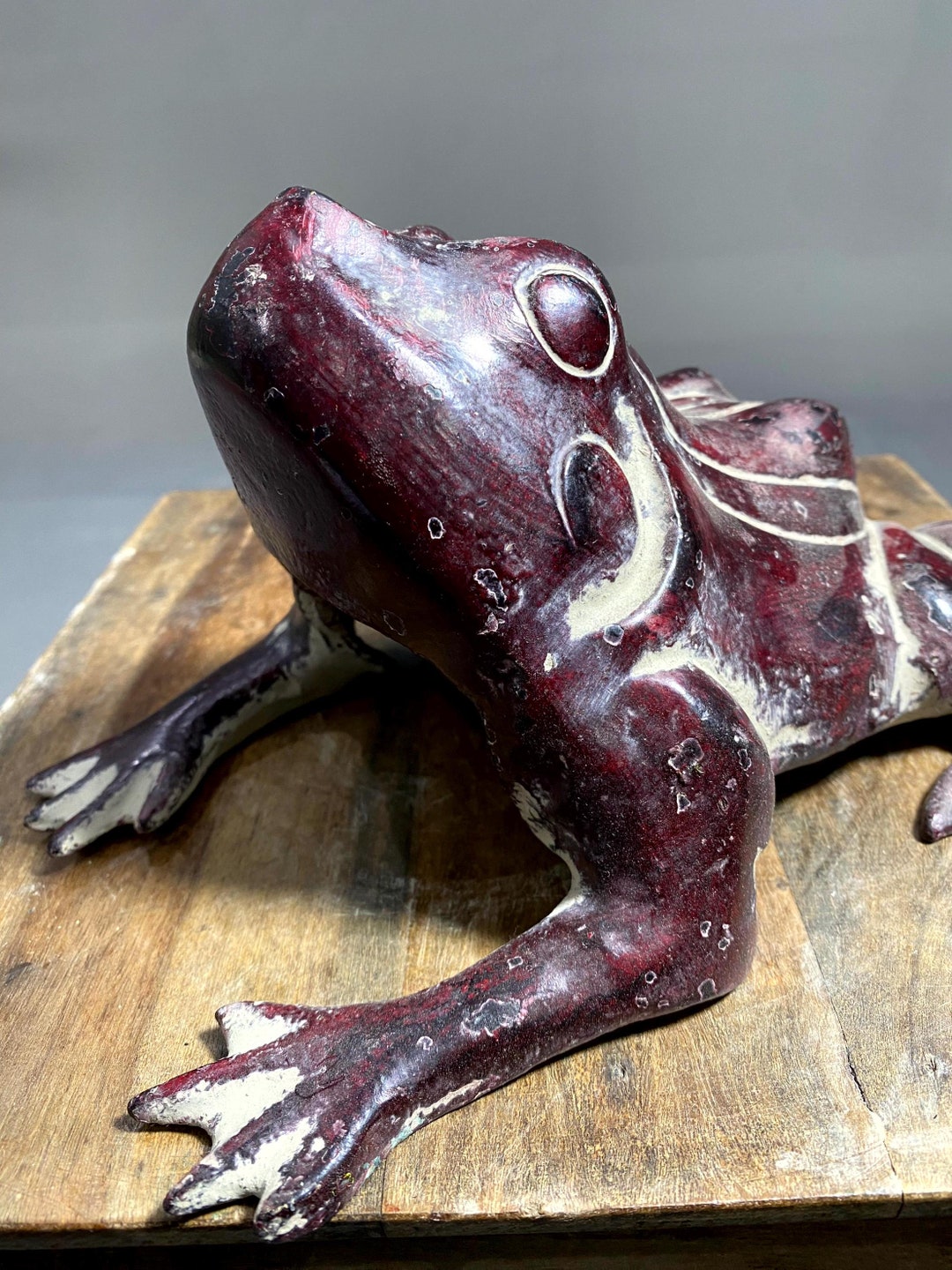 Painted Frog, Rustical Frog, Brass Hand Craved Frog, Animal Statue ...