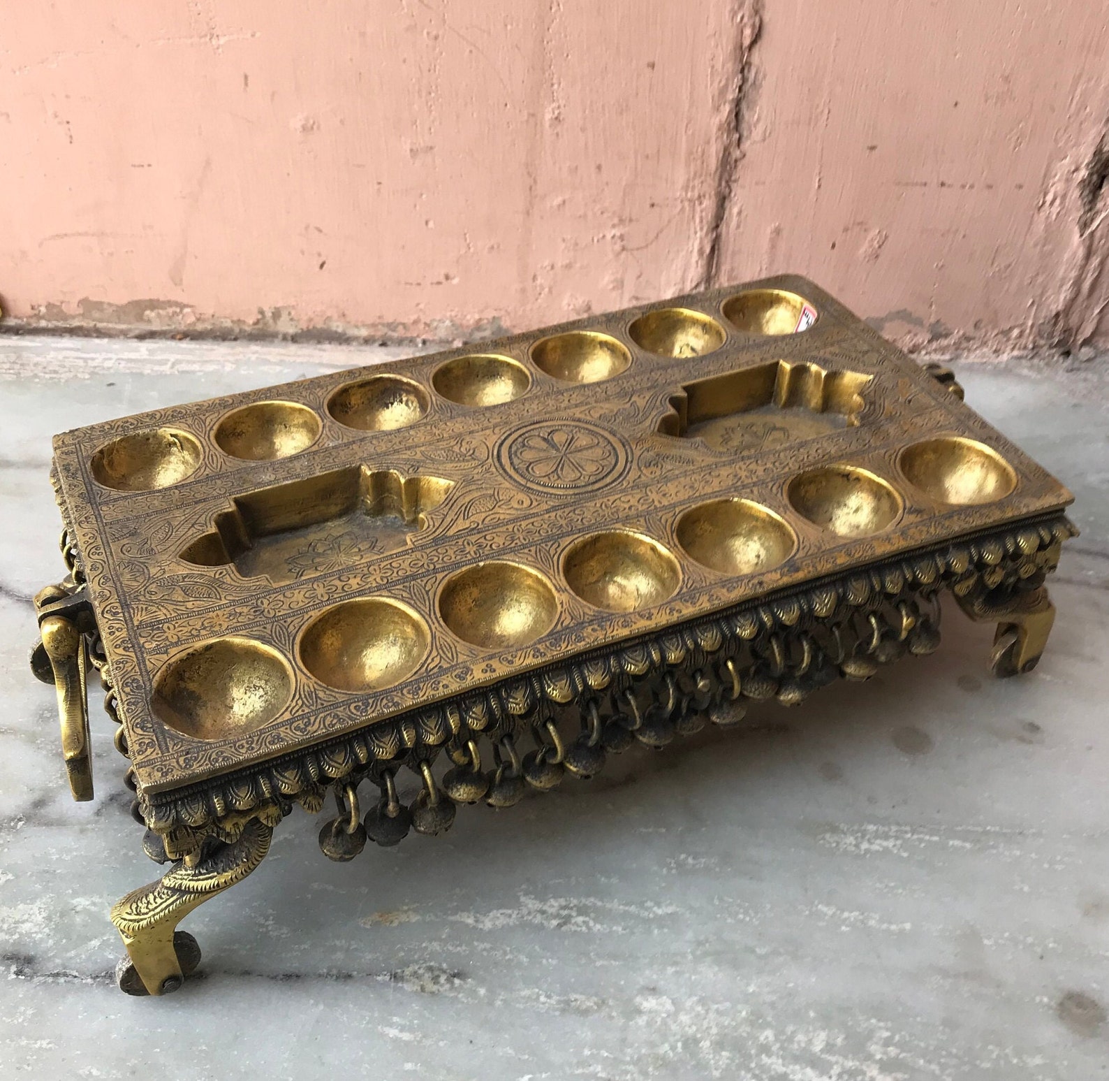 Traditional South Indian Game Pallanguzhi, Brass Board With Wheels ...