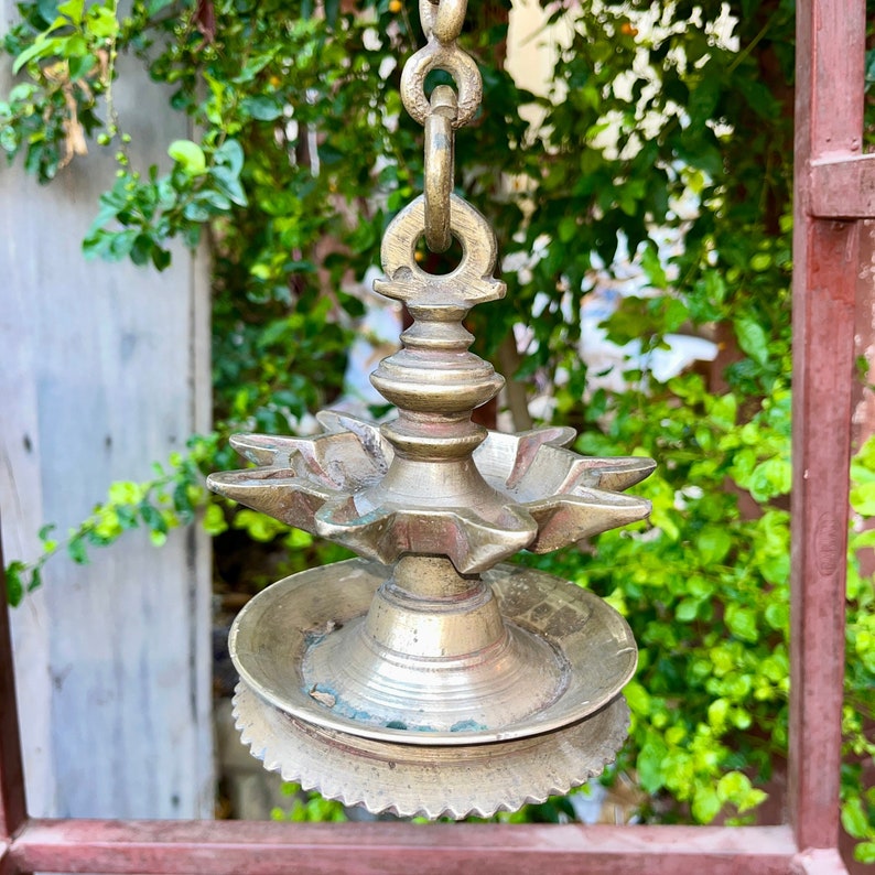 Brass Hanging Diya With Chain, Traditional Oil Lamp, Brass Oil Diya ...