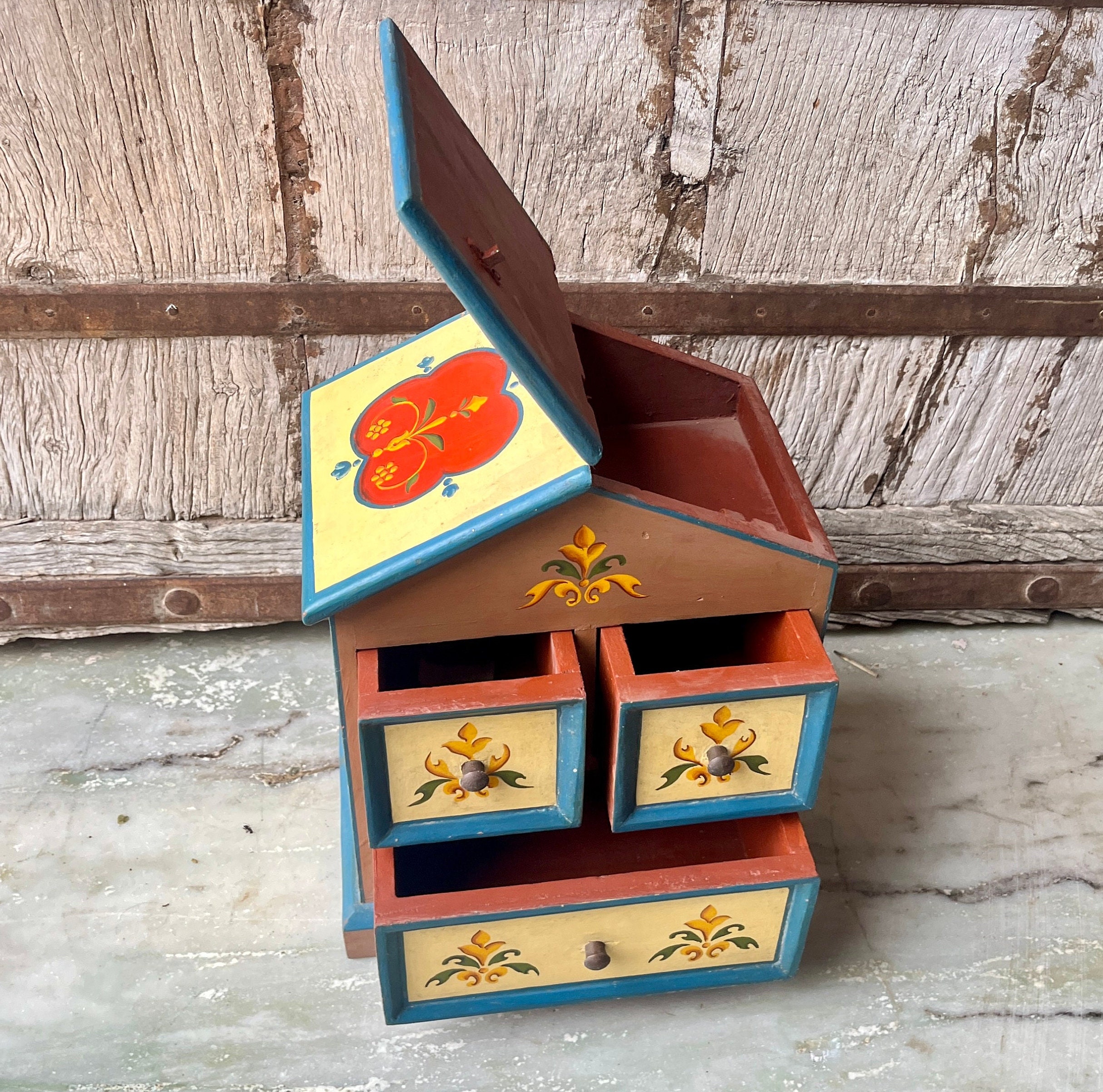 Engraved Carved Wooden Jewelry Box With Drawers,hand Painted ...