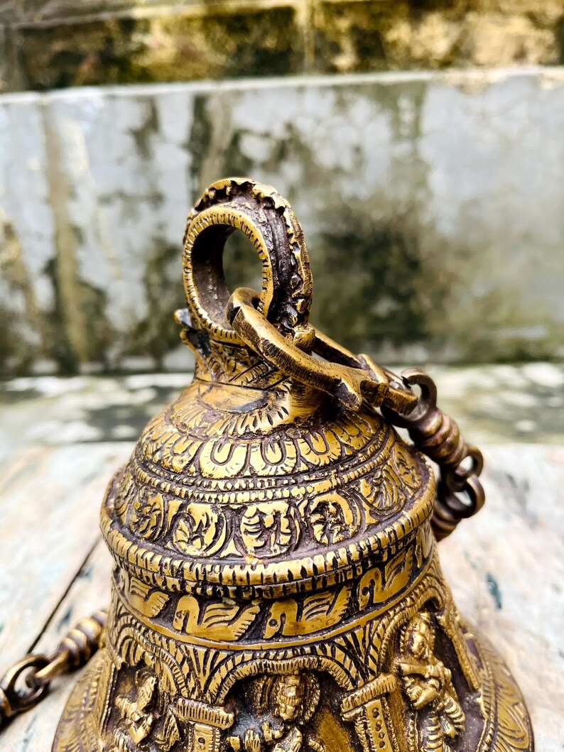 Hanging Brass Bell for Home Temple or Puja Mandir, Temple Long Hanging ...