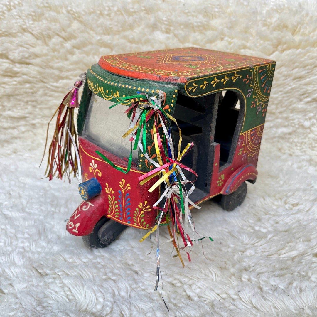 Hand Painted Wooden Auto Rickshaw, Indian Transport Vehicle, Decorative ...