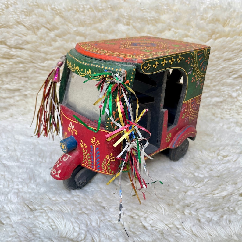 Hand Painted Wooden Auto Rickshaw, Indian Transport Vehicle, Decorative ...