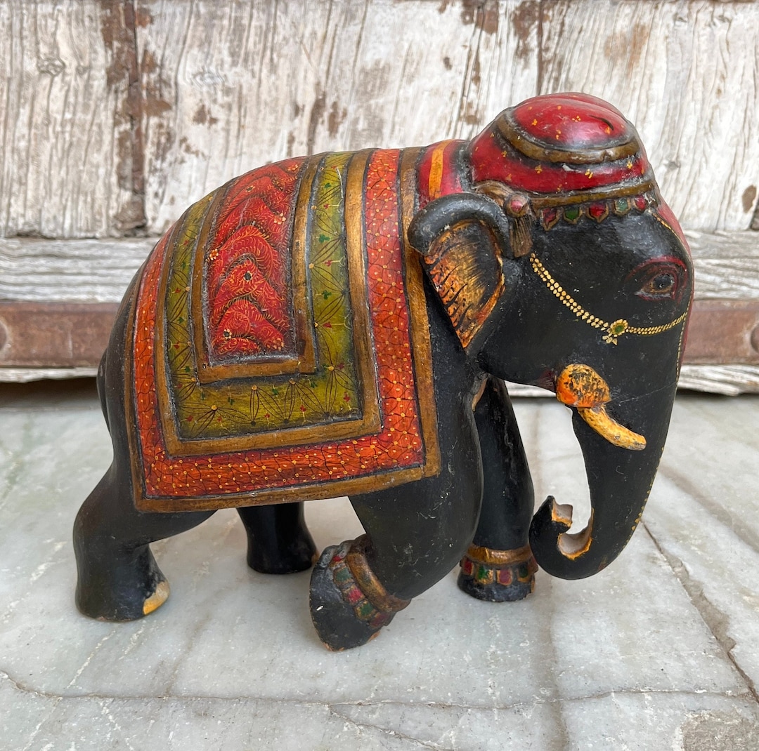 Indian Handicraft, Hand Carved, Wooden Painted Elephant Statue ...