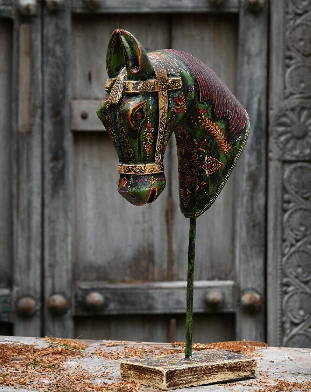 Old Carved Wooden Horse Bracket on Stand Statue, Old Art Piece, Animal ...