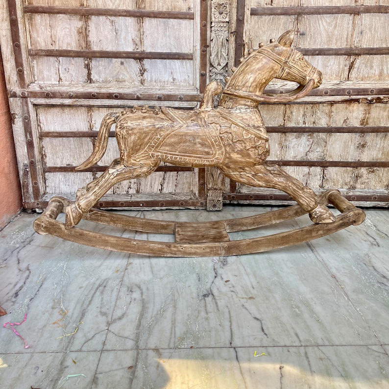 Wooden Rocking Swing Horse Statue, Distressed Horse, Old Animal Toy for ...