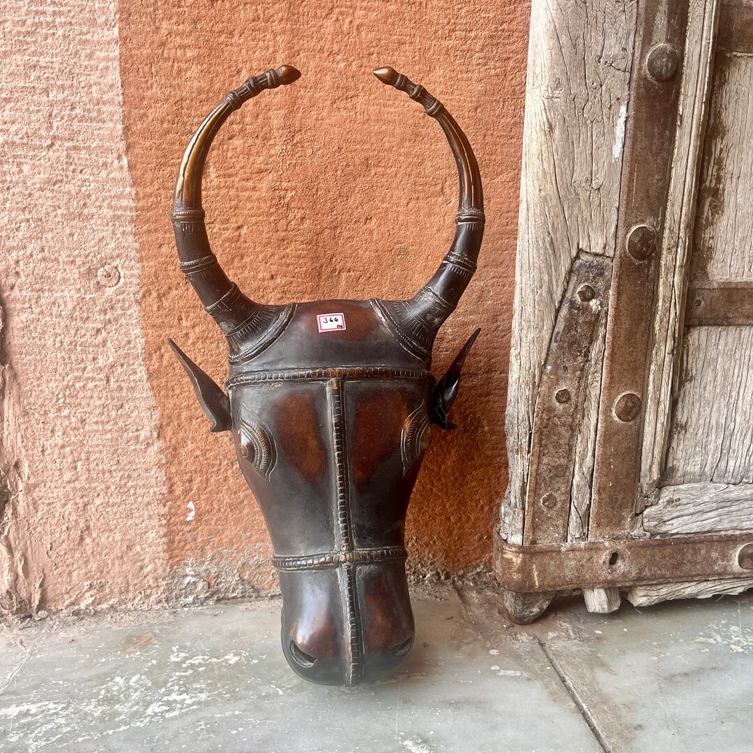 Indian Nandi Mask, Bronze Cow Head Statue, Bronze Work Wall Art ...