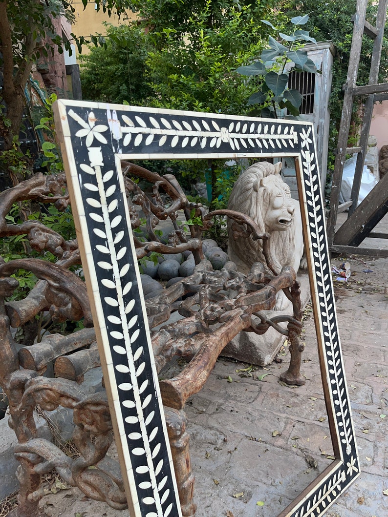 Wooden Bone Inlay Mirror Frame Floral Design Frame Farmhouse - Etsy