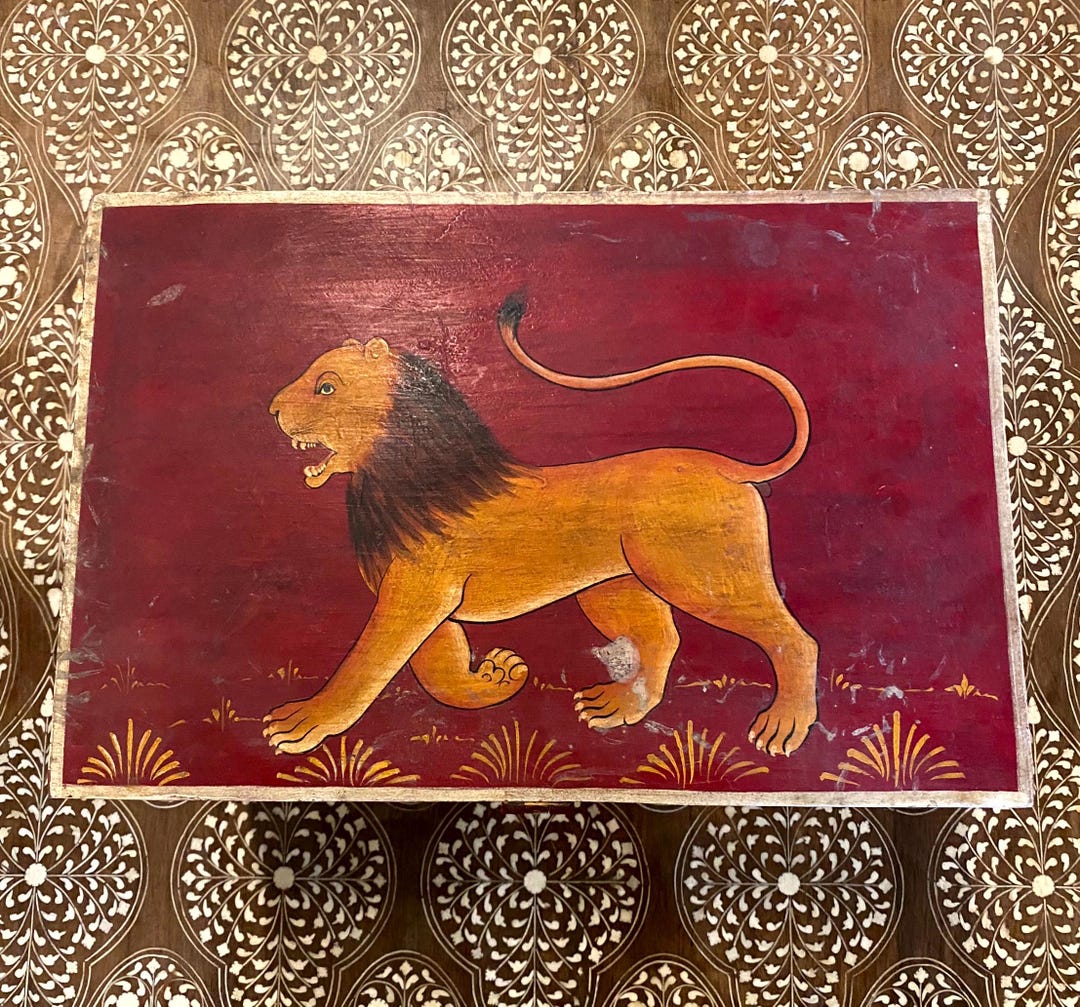Lion Painted Jewelry Box, Keepsake Box, Memory Box, Indian Handicrafts ...