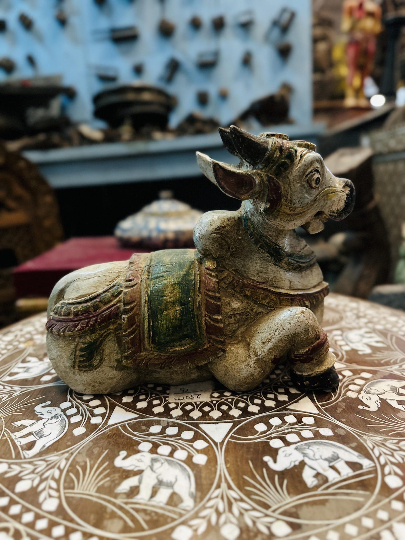Hand Painted Nandi Statue, Vintage Wooden Indian Nandi, Hand Carved ...