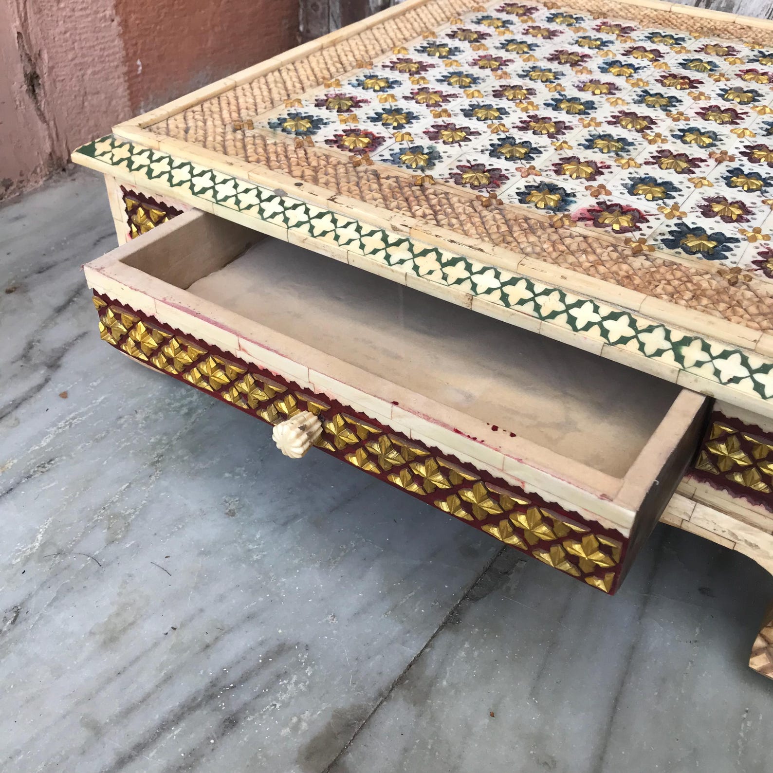 Bone Inlay Traditional Bajot With Drawer, Pooja Chowki,handcrafted ...