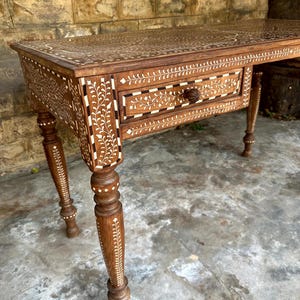 Wooden Carved Bone Inlay Study Table/office Table, Sheesham Wood Study ...