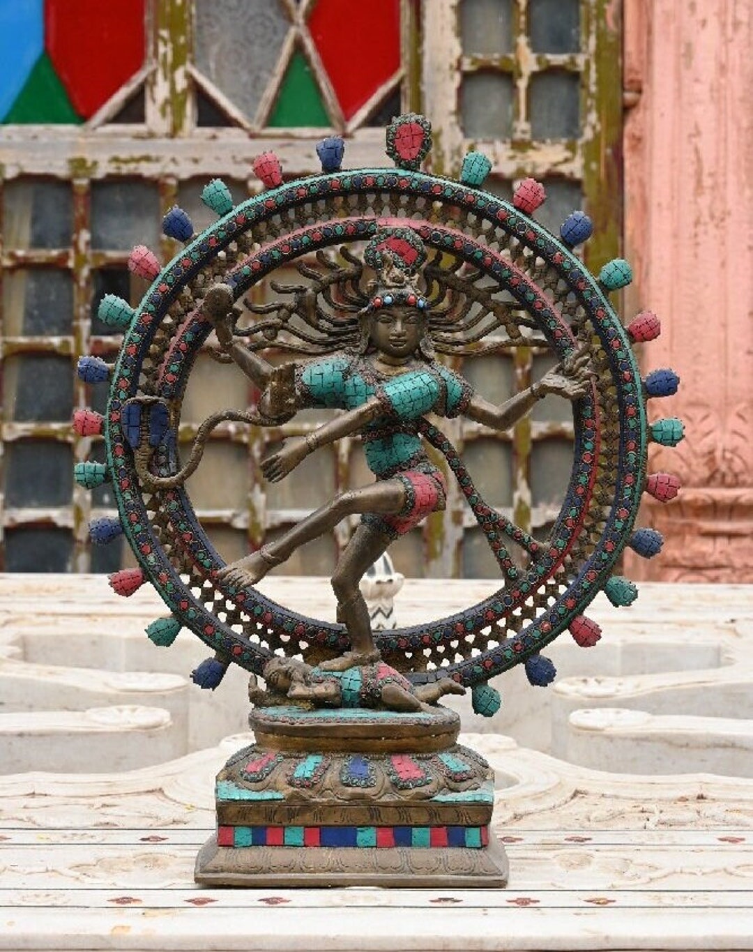Bronze Nataraj Dance Idol With Stonework Statue, Dancing Shiva Natraja ...