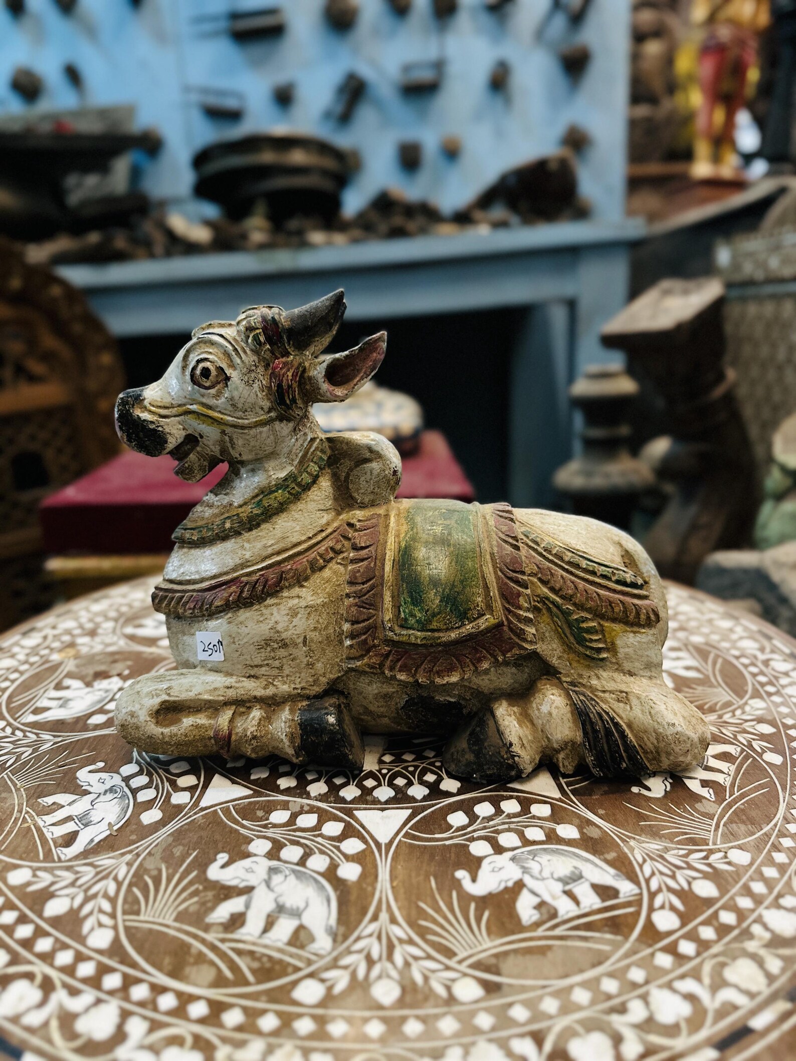 Hand Painted Nandi Statue, Vintage Wooden Indian Nandi, Hand Carved ...