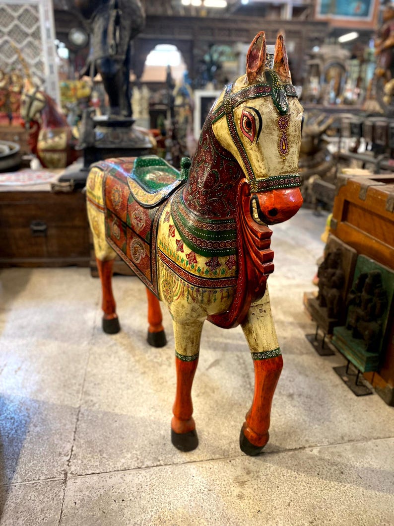 Rajasthani Traditional Art, Beautiful Painted Wooden Horse Statue ...