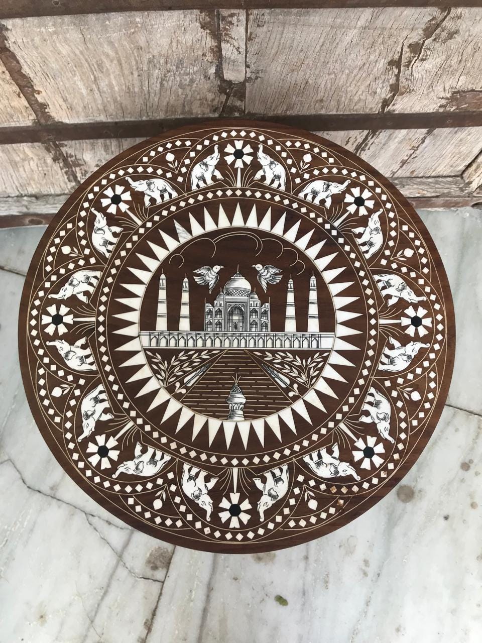 Handmade Bone Inlay Coffee Table, Bone Inlaid Coffee Table, Round Table ...