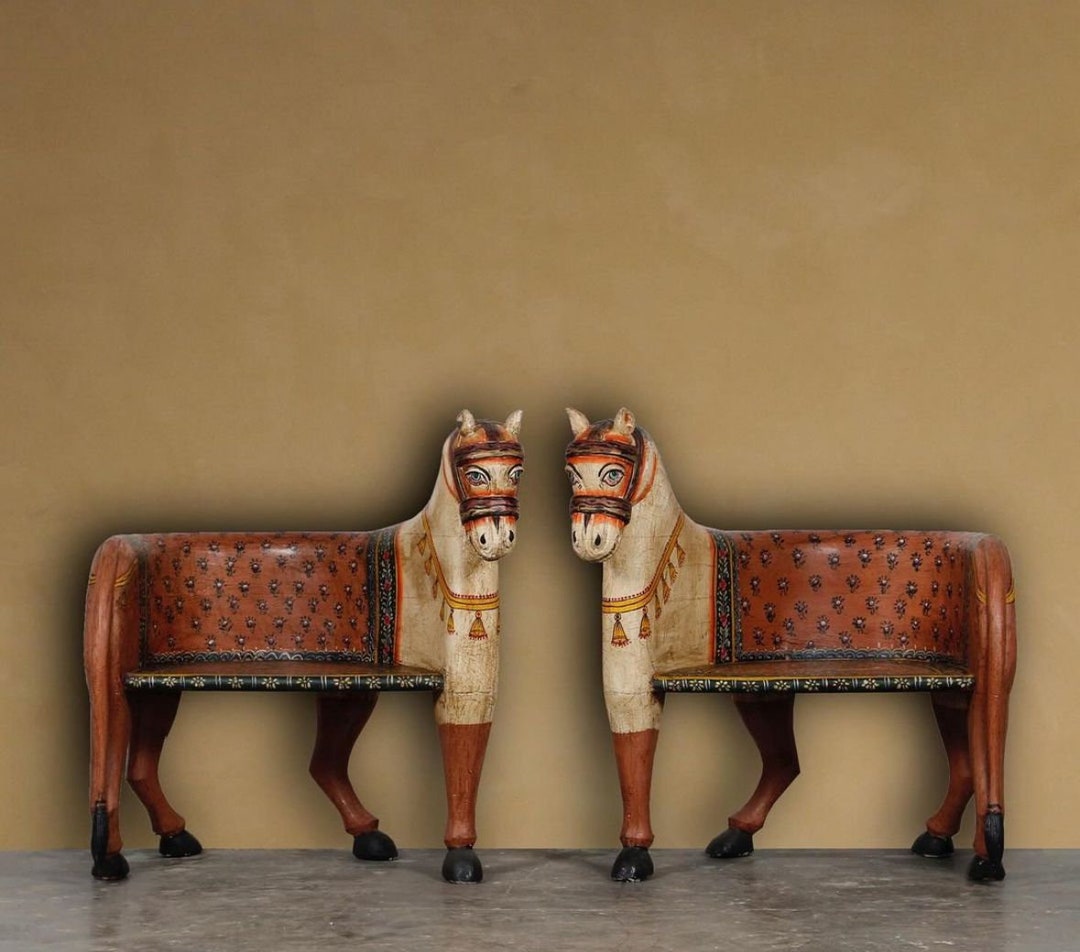 Maharaja Indian Chair, Vintage Look Hand Painted Horse Animal Chair ...