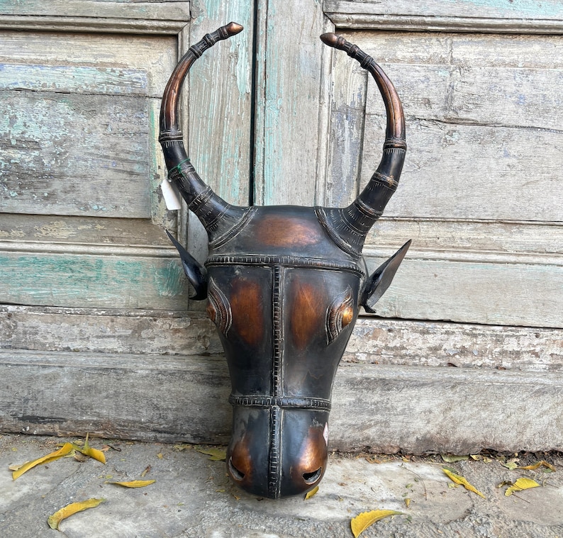 Indian Nandi Mask, Bronze Cow Head Statue, Bronze Work Wall Art ...