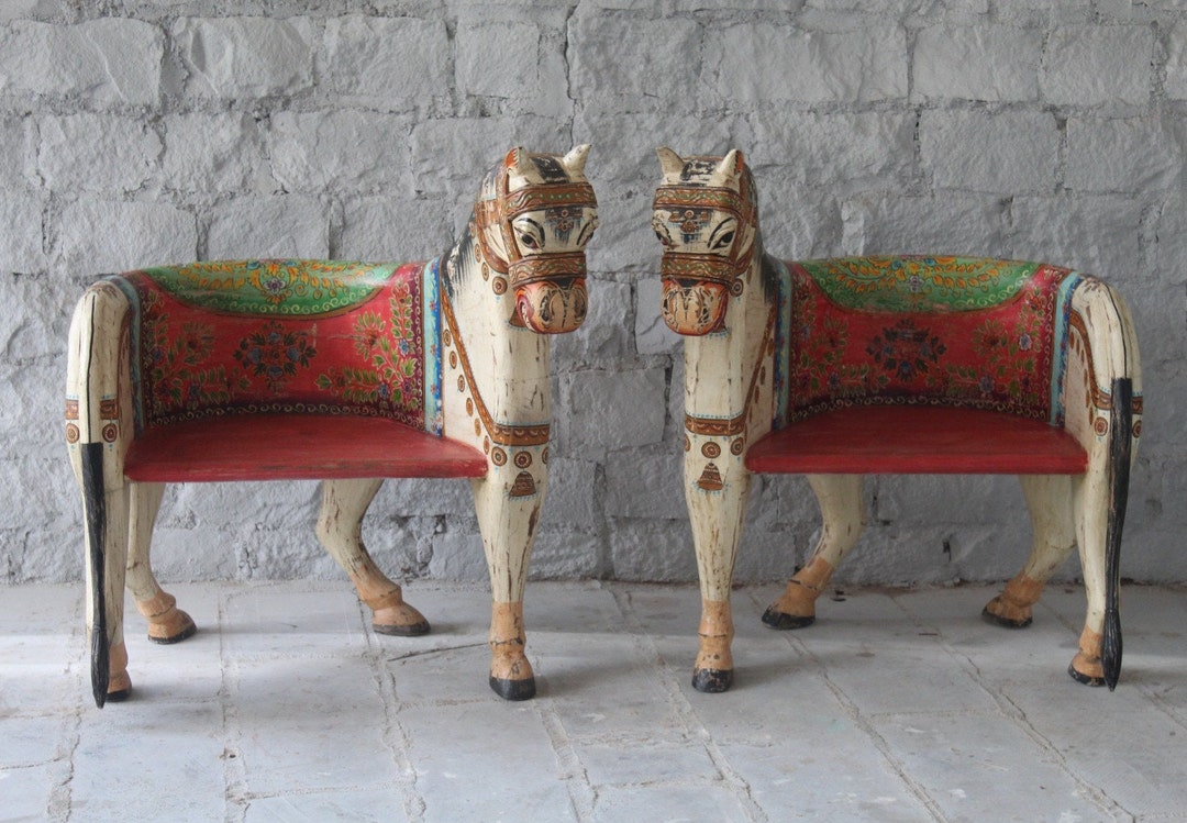 Vintage Look Hand Painted Horse Animal Chair, Maharaja Indian Chair ...