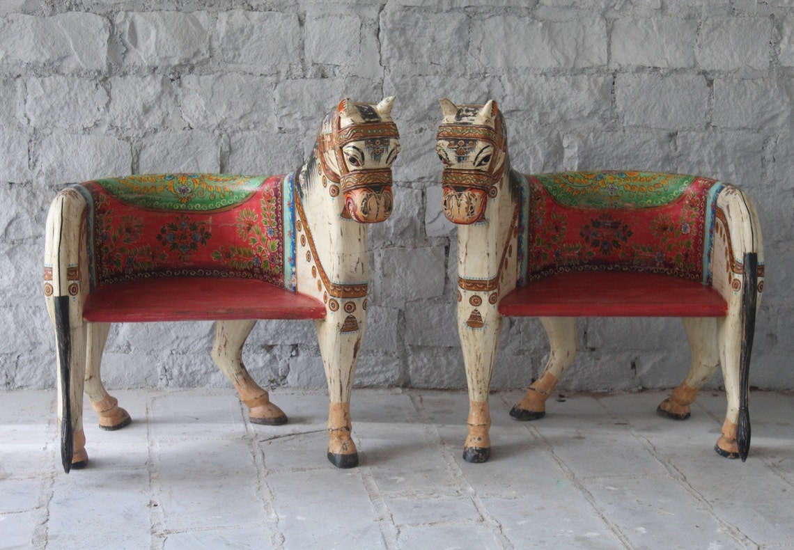 Ethnic Chair Art, Wooden Horse Chair, Accent Furniture, Vintage Look ...