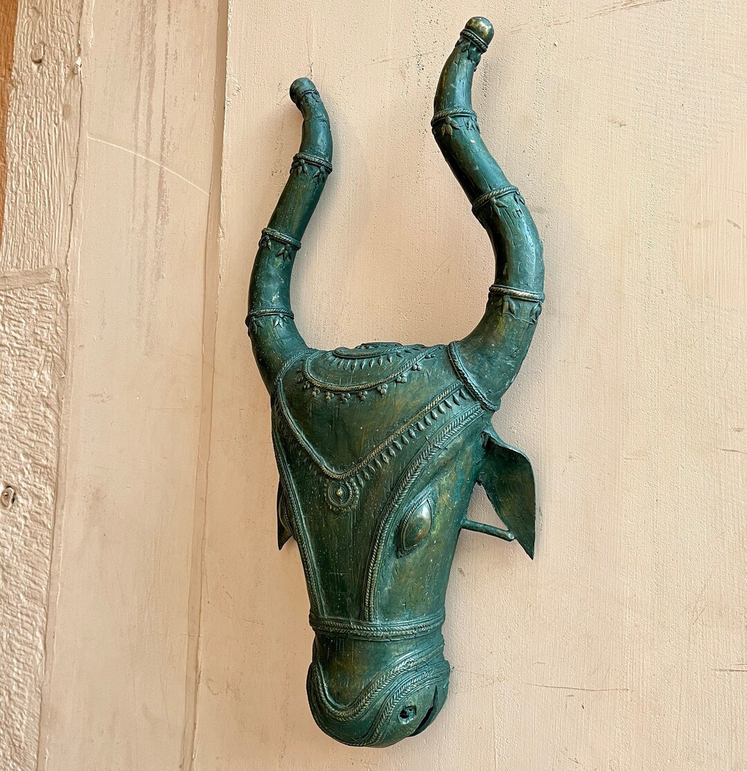 Bronze Cow Head Statue, Indian Nandi Mask, Bronze Work Wall Art ...