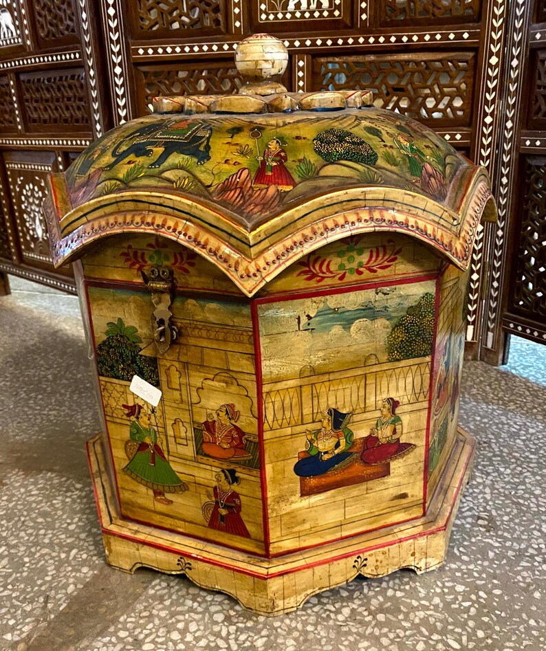 Mughal Era Artwork Octagonal Bone Inlay Box, Trinket Box, Jewelry Box ...