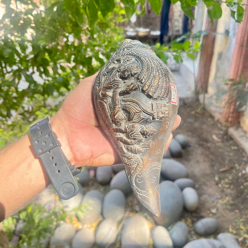 Lord Vishnu With Goddess Laxmi Bronze Shankh, Conch Shell, Hindu Ritual ...