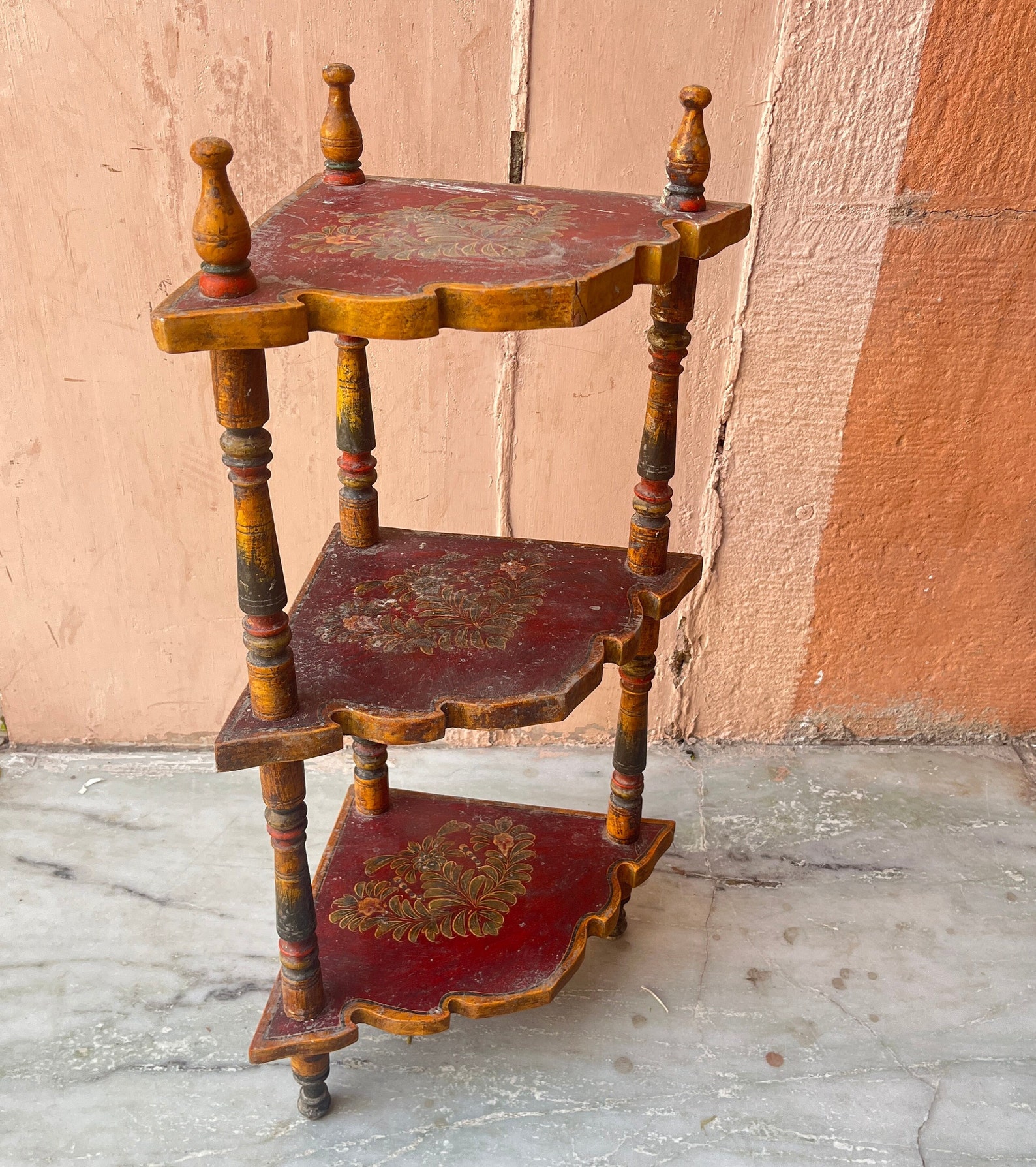 Hand Painted Wooden Corner Rack, Corner Shelf, Corner Unit, Shelf Table ...