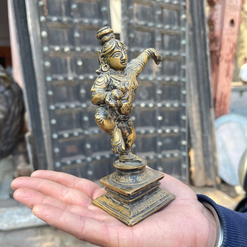 Brass Baby Krishna Dancing Statue on Butter Bowl, Krishna Idol ...