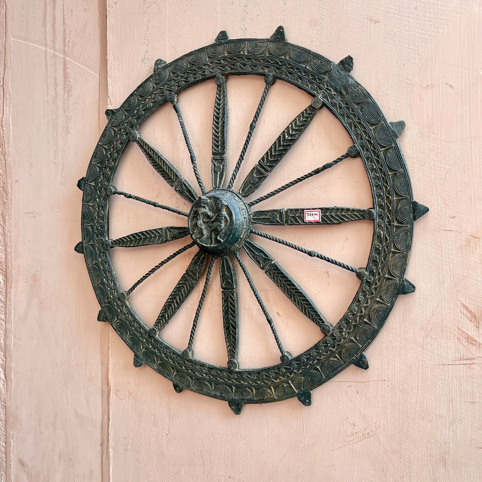 Marwari Carved Wall Clock in Brass, Wall Hanging, Handcrafted Wheel ...