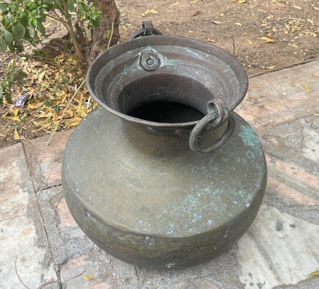 Carved Designer Pot, Bronze Storage Water Pot, Vintage Collectible ...