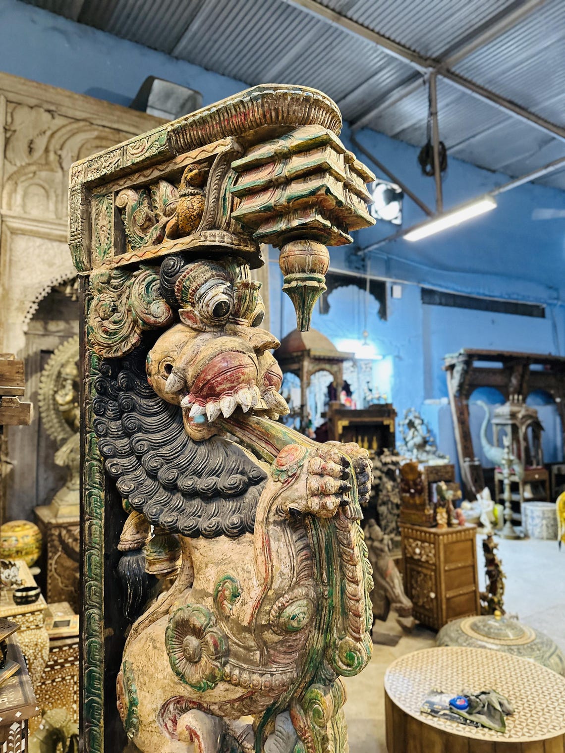 Dragon With Elephant Sculpture Entrance Decor, Handmade Yali Statue ...