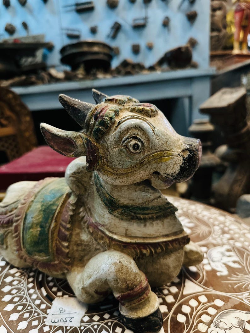 Hand Painted Nandi Statue, Vintage Wooden Indian Nandi, Hand Carved ...