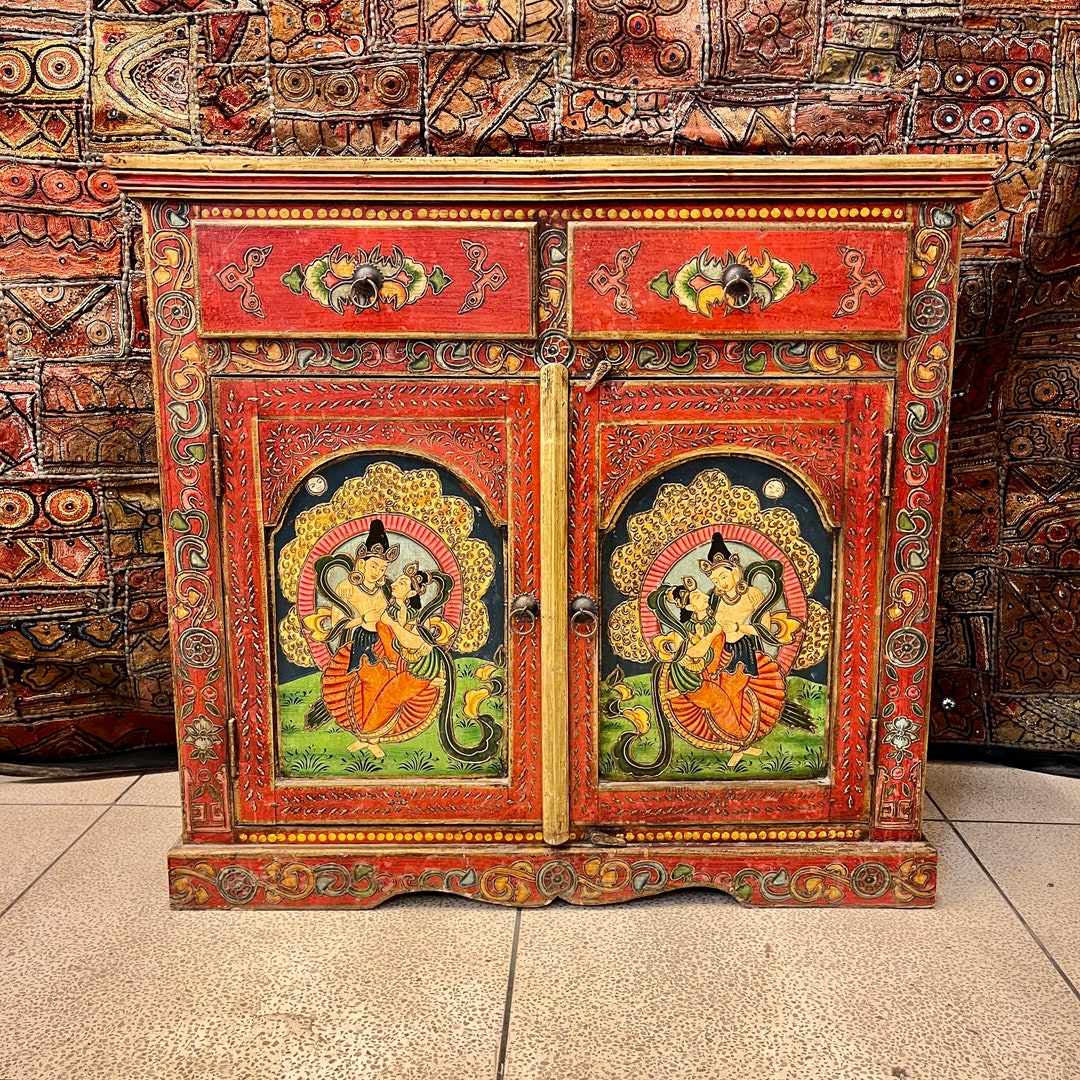 Indian Decorative Wardrobe, Wood Painted Almirah,2 Door Cabinet ...