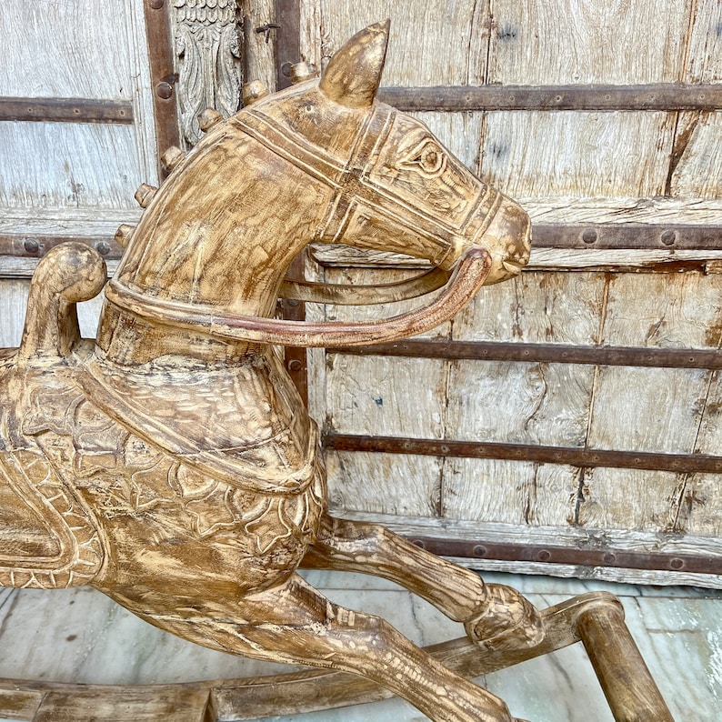 Wooden Rocking Swing Horse Statue, Distressed Horse, Old Animal Toy for ...