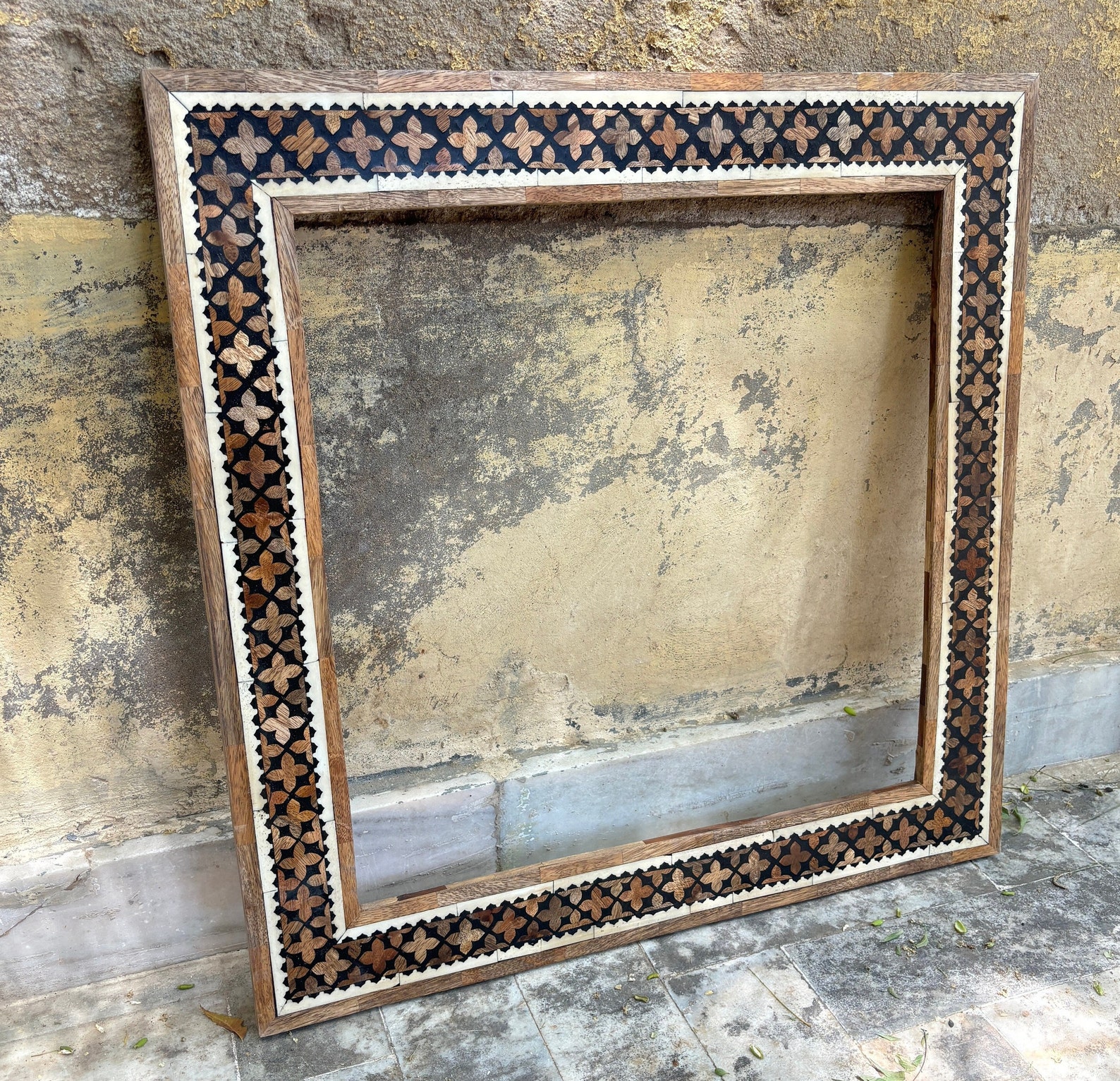 Floral Design Frame, Wooden Bone Inlay Mirror Frame, Bathroom Mirror ...