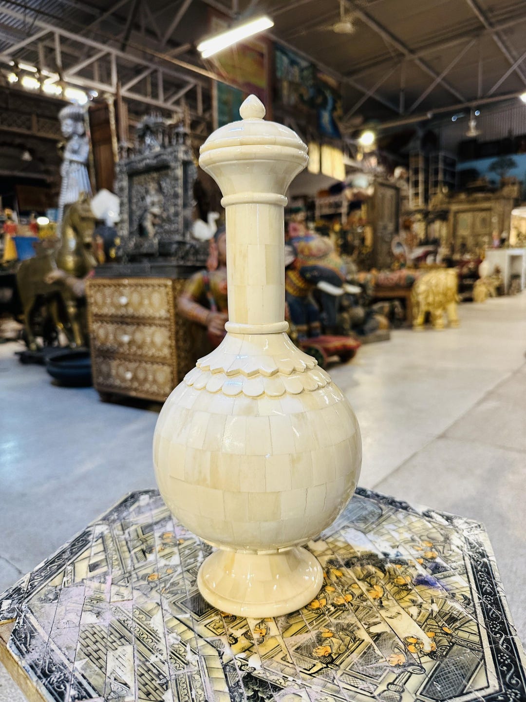 Royal Mughal Bone Pot, Camel Bone Inlay Mughal Pot, Home Accents ...